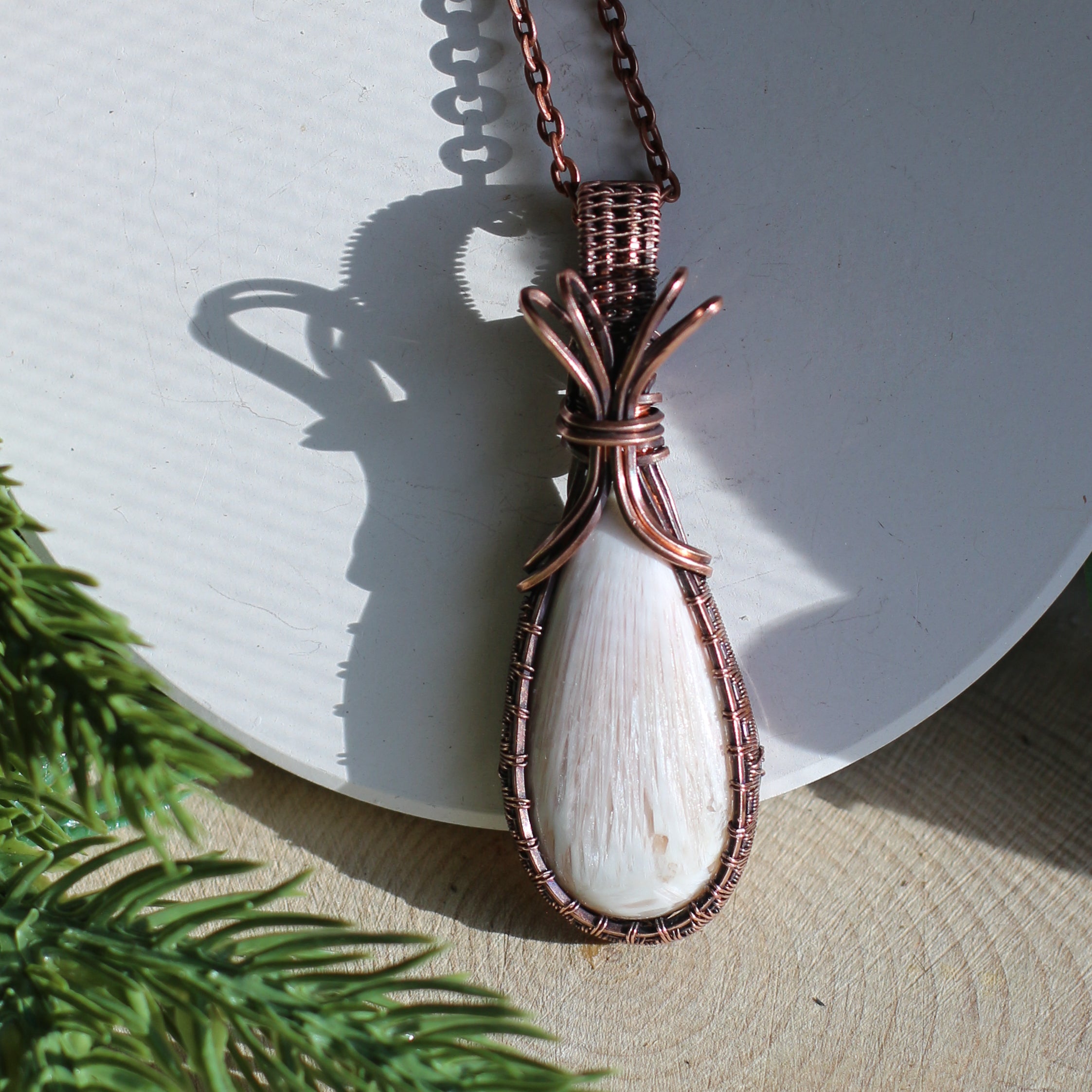 RARE Pink Scolecite Necklace with Aged Copper – Handmade By Hawes