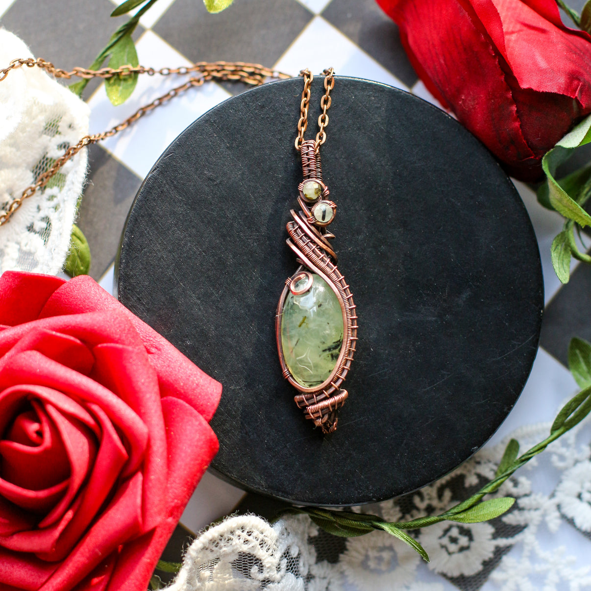 Prehnite & Aged Copper Necklace – Handmade By Hawes