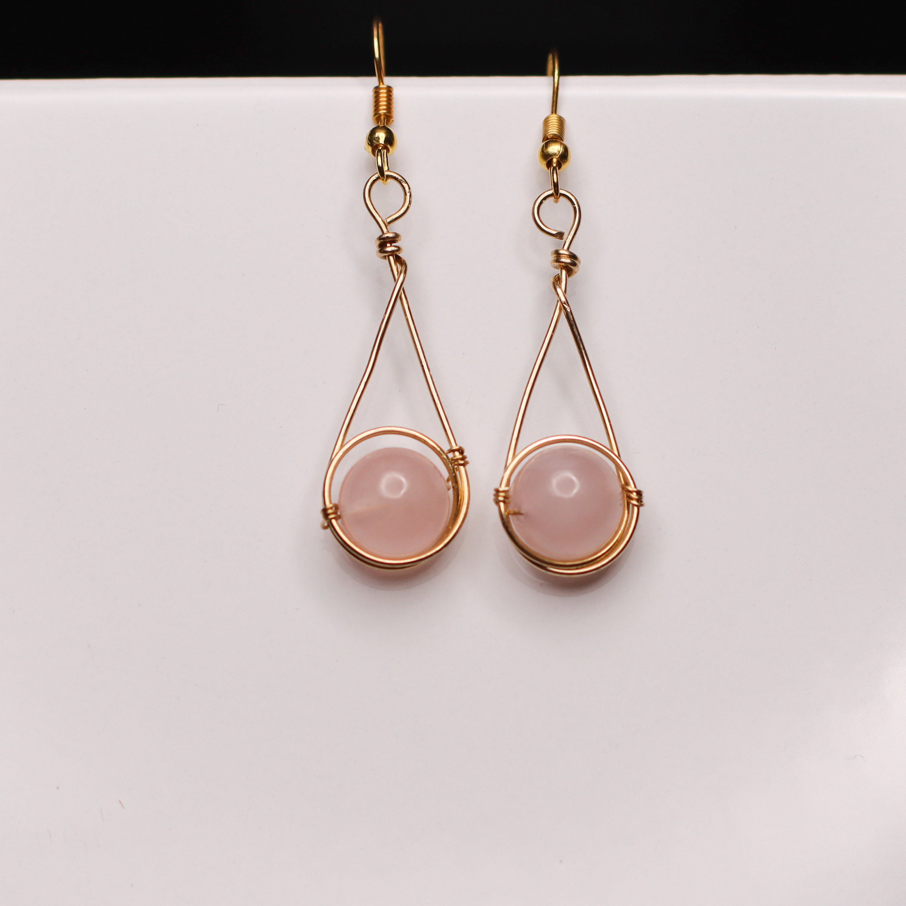 Rose Quartz Wire Wrapped Earrings – Handmade By Hawes